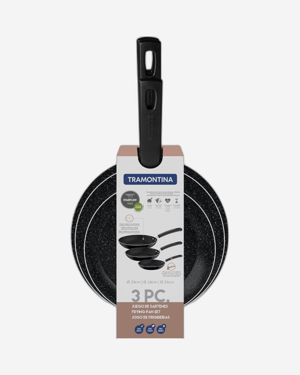 Tramontina Brazil Chelsea 3 Pieces Black Aluminum Frying Pan Set with