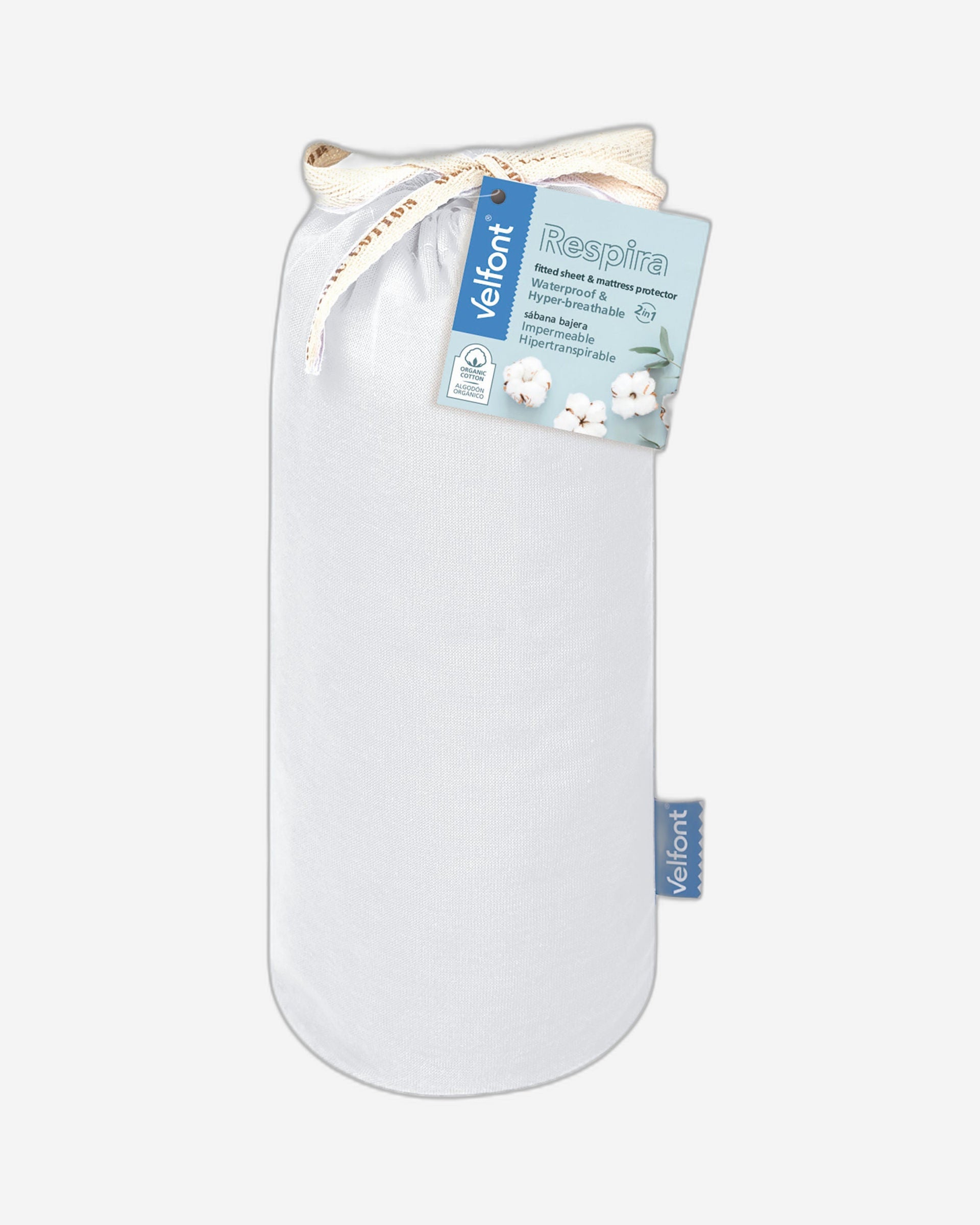 Velfont "Respira" 100% Organic Cotton Fitted Sheets in White