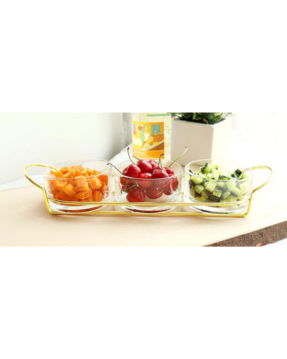 Cuisine Art Gold Glass Dessert Set with Stylish Metal Stand - 4-Piece