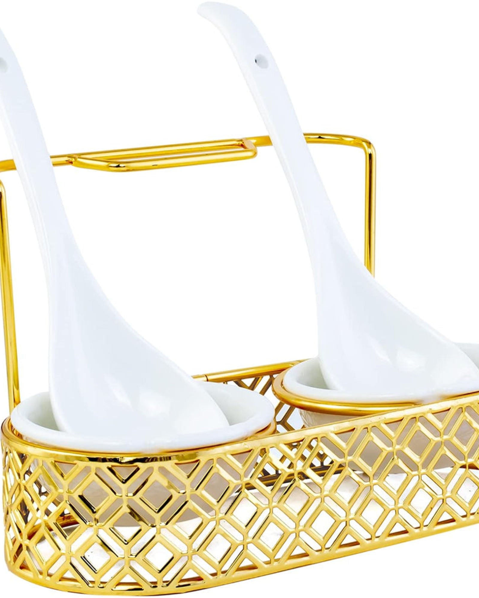 Shallow Double Ladle Spoon Rest and serving Spoons with Golden Metal H