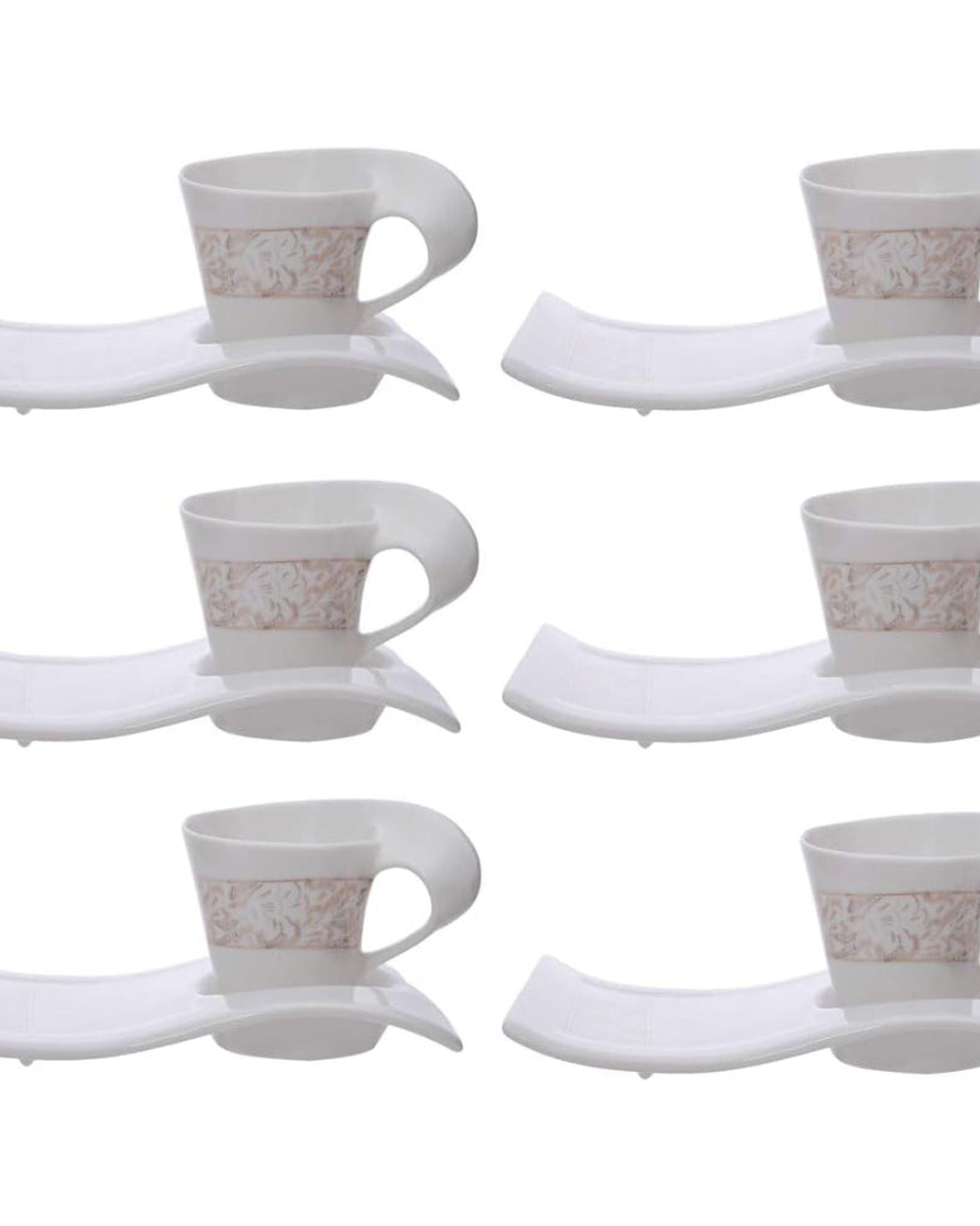 Buy Shallow Porcelain Long Cup and Saucer 12-Piece Set, White | Elegant ...