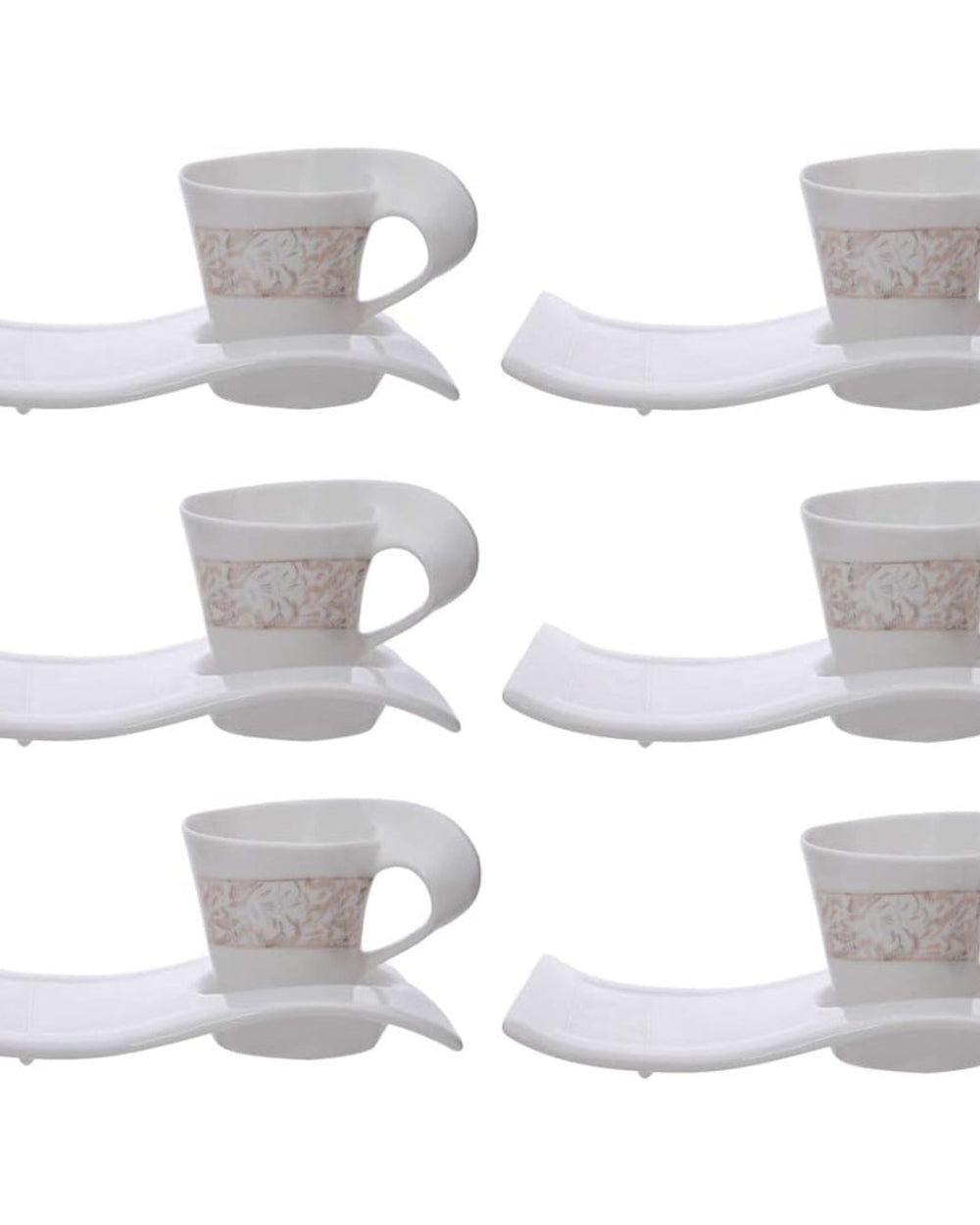 Shallow Porcelain Long Cup and Saucer 12-Piece Set, White | Elegant Te