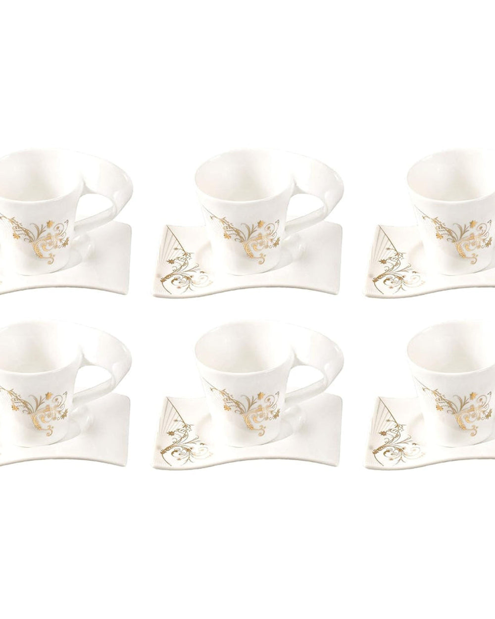 Shallow Porcelain Cup and Saucer Set, 12 Pieces, 200ml | Elegant White