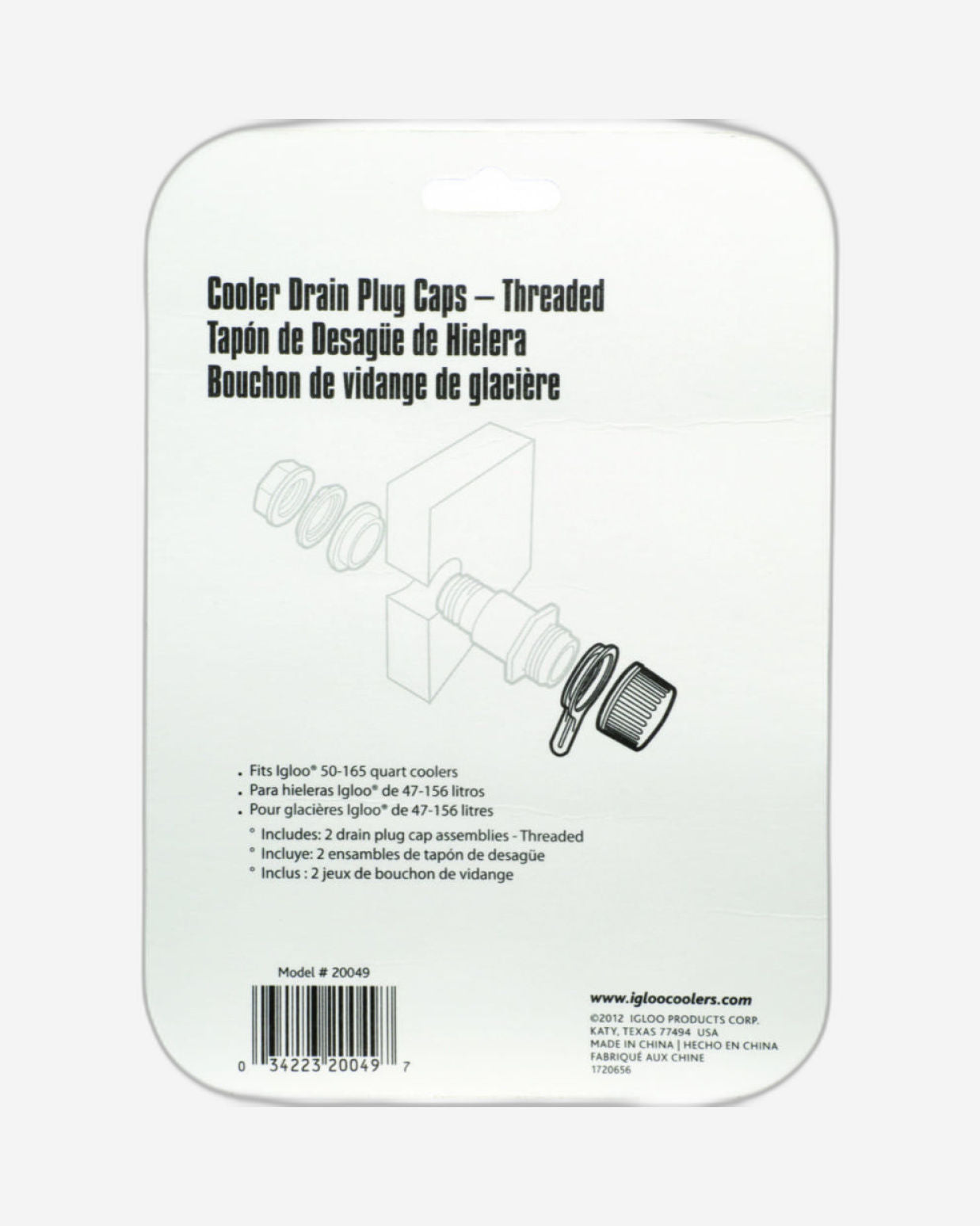 Igloo-Threaded Drain Plug Caps With Plastic Tether - White