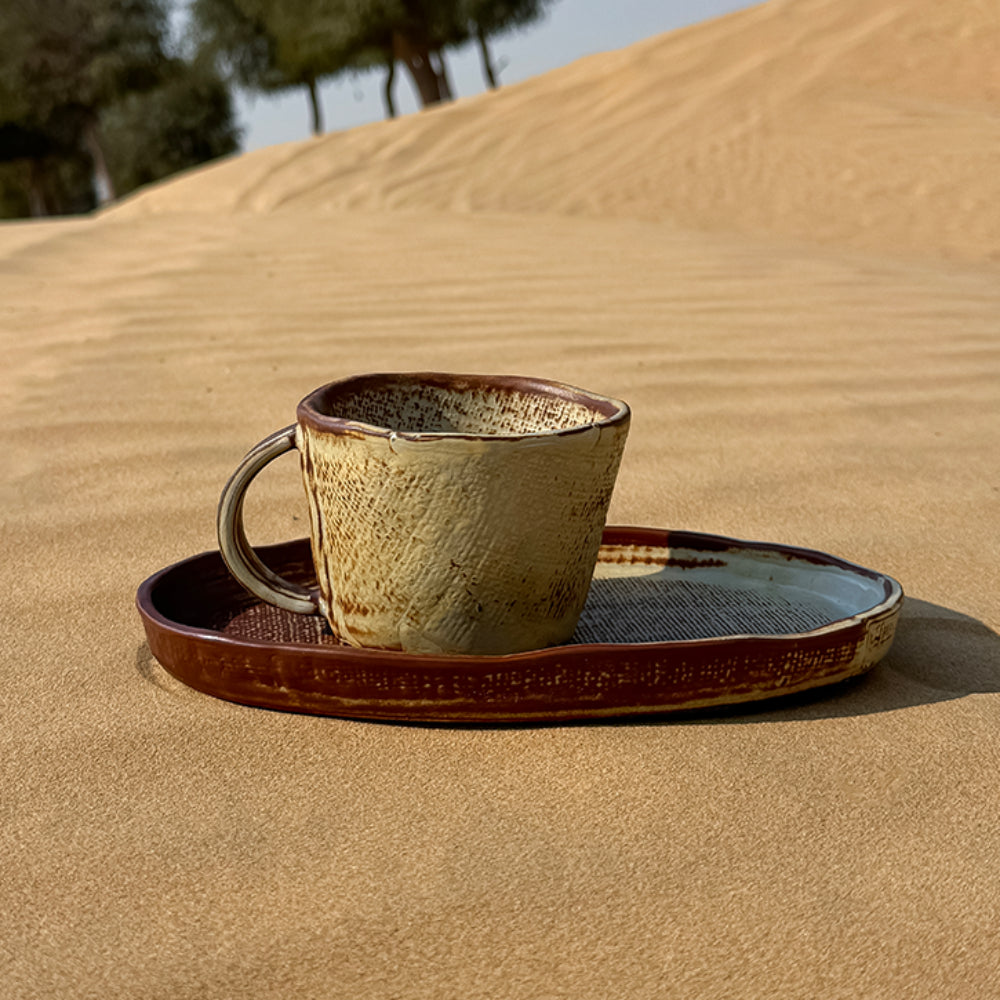 Tohfa Luxe Rumi Tea Cup and saucer set - Earthy