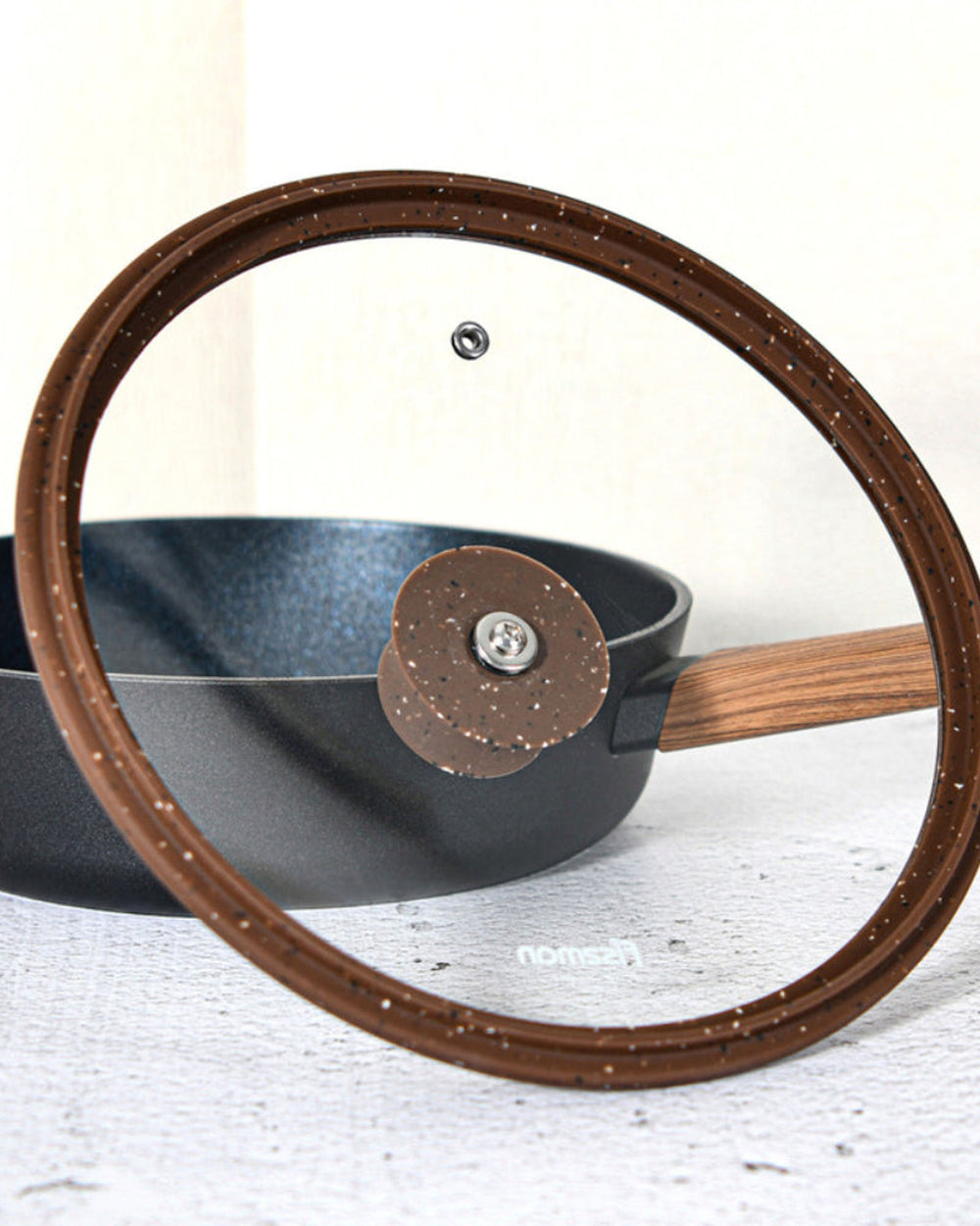 Fissman Glass Lid 26cm Arcades With Marble Silicone Rim Brown