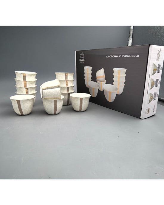 Buy Shallow Porcelain Amara Cawa Cup, 80ml (12 Pieces, White & Gold ...