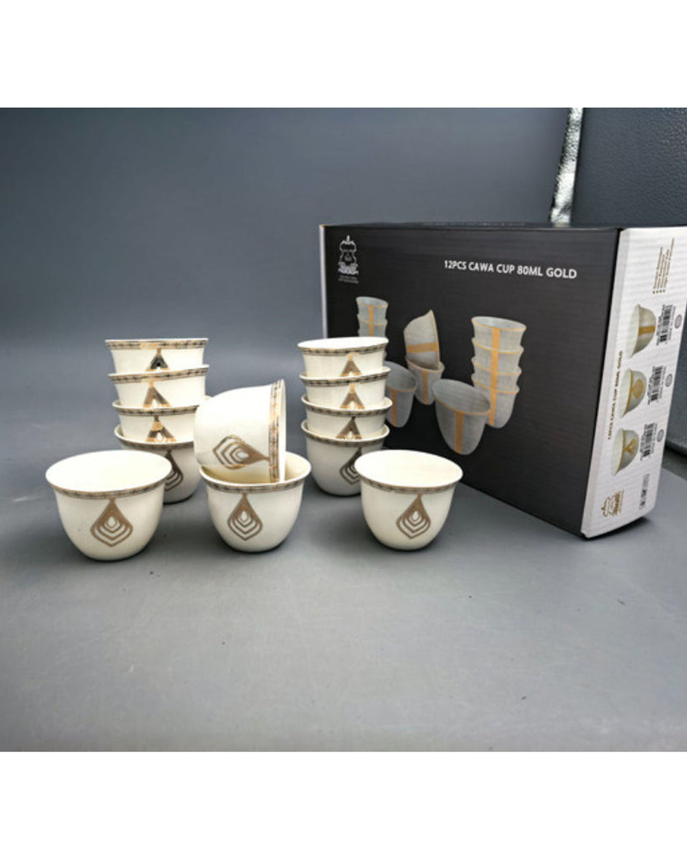Shallow Porcelain Nyla Cawa Cup, 80ml (12 Pieces, White & Gold)