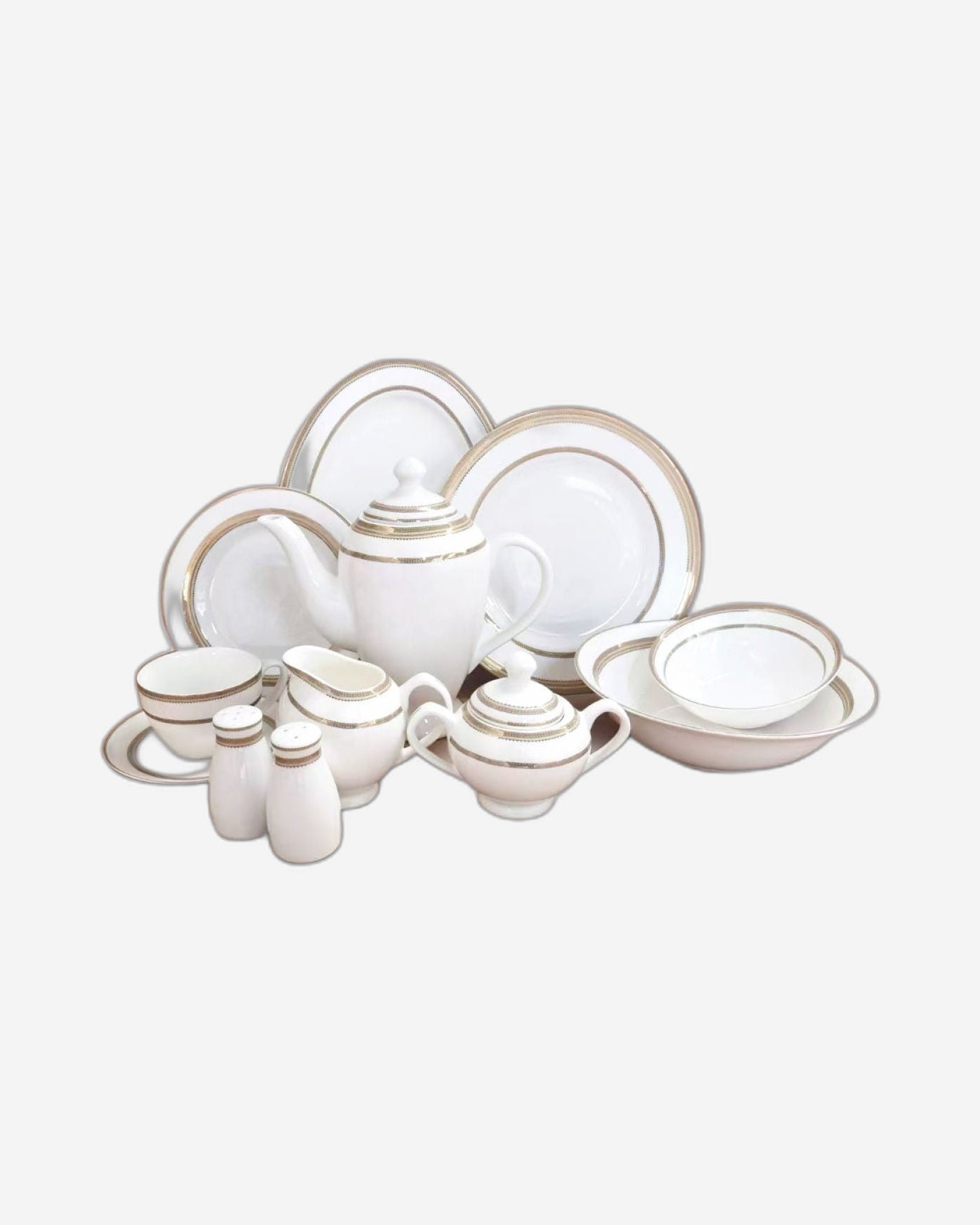 Shallow New Bone China Dinner Set - Cova, 47 Pieces, White