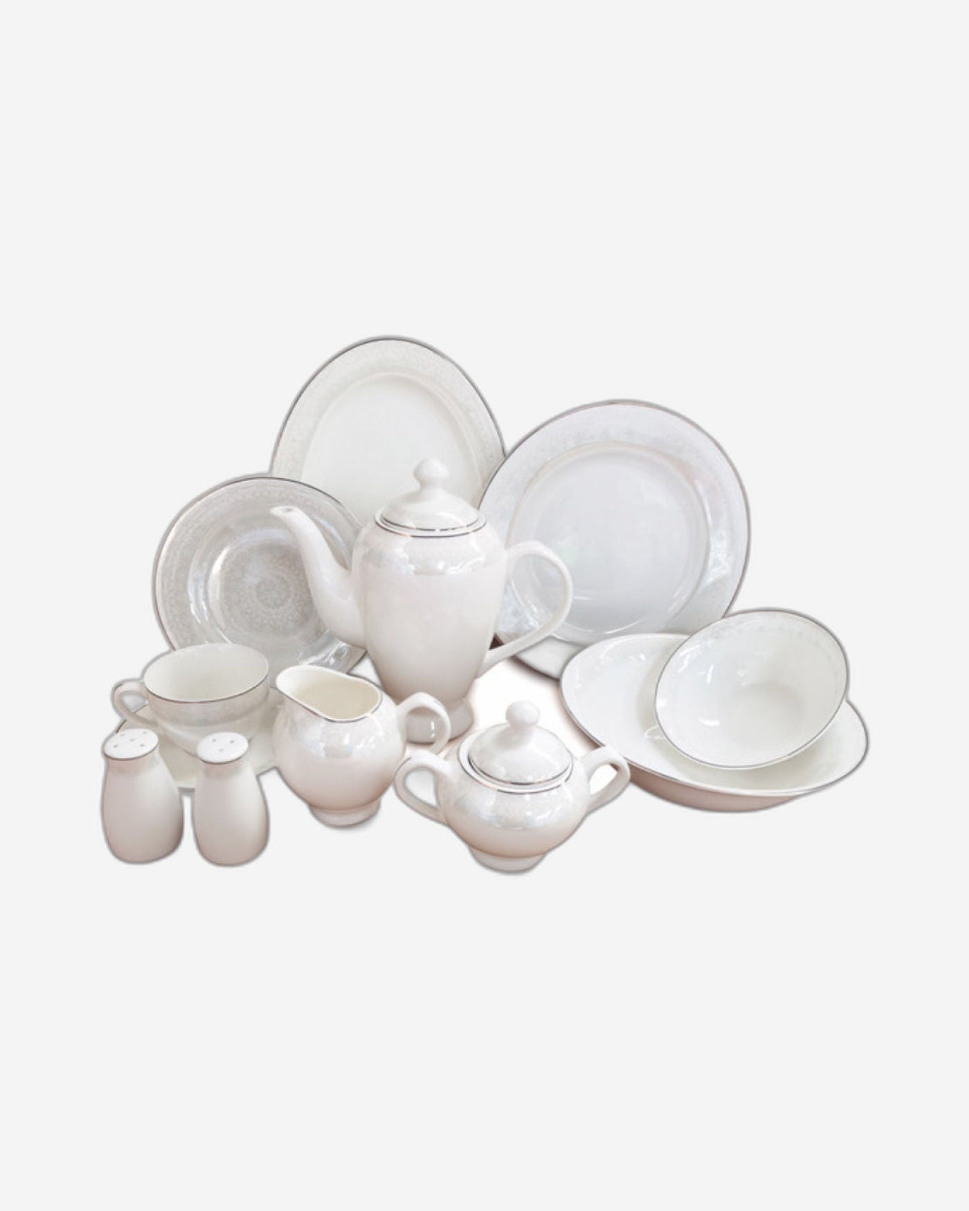 Buy Shallow New Bone China Dinner Set - Diva, 47 Pieces, White Online ...