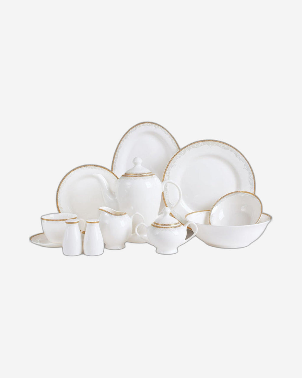 Shallow Bone China Gold Plated Dinner Set - 47 Pieces, Imperia