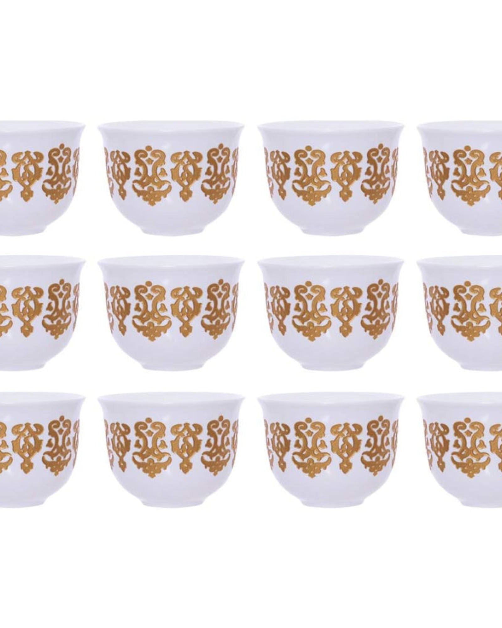 Shallow Bone China Cawa Cup Set, 12-Piece, White/Gold - Elegant Tea ...