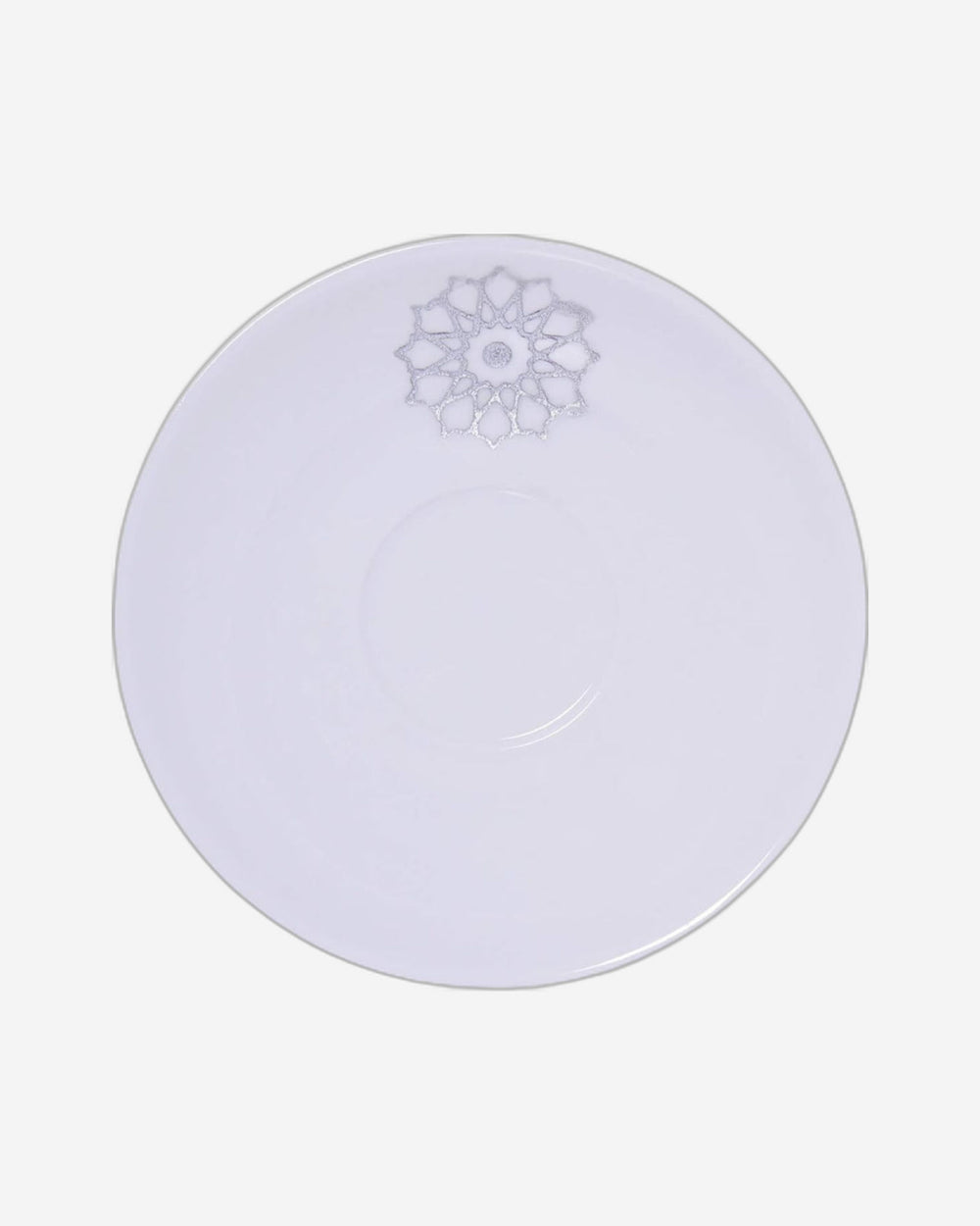 Shallow Porcelain Cup and Saucer Set, 12-Piece, White/Silver - Elegant