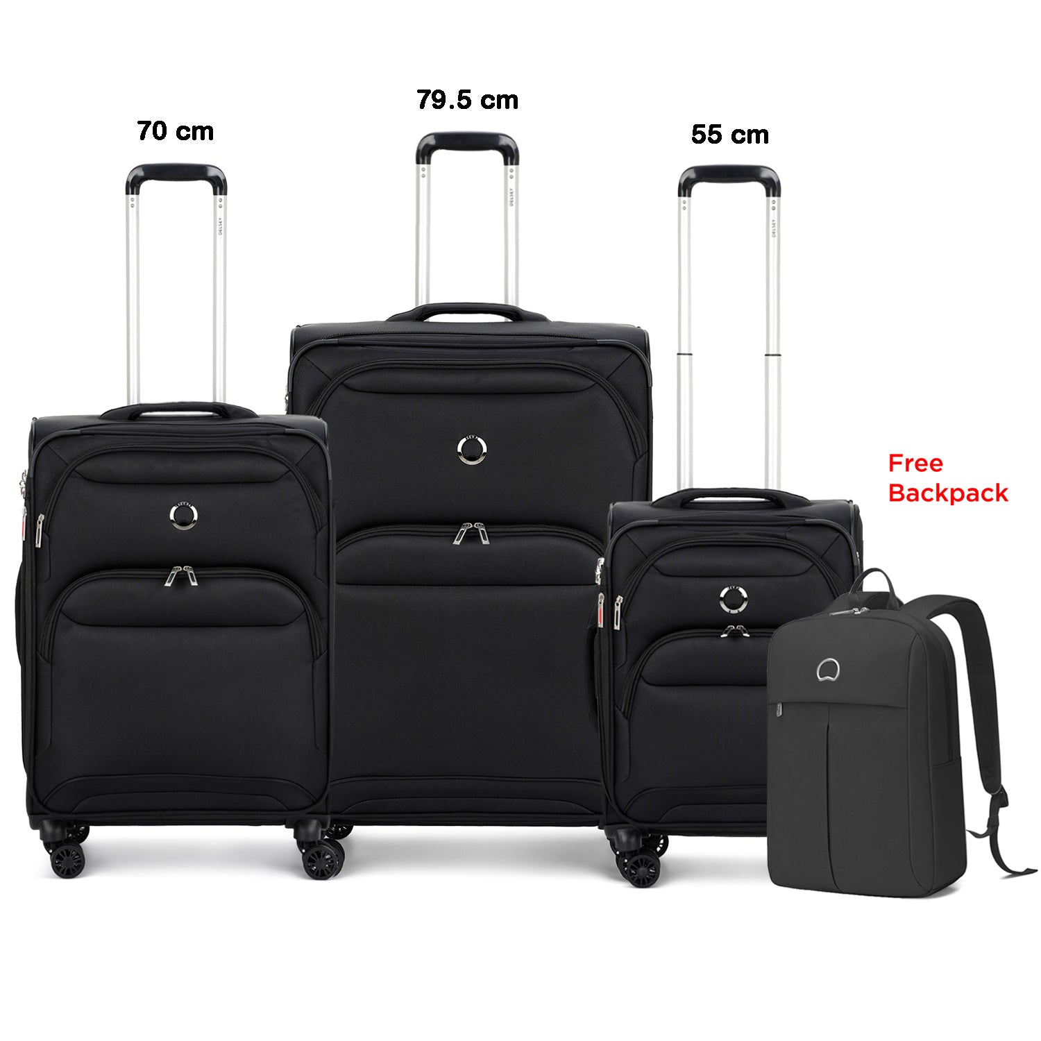 Delsey Sky Max 3Piece Luggage Trolley Set + Free Delsey Agreable Backp