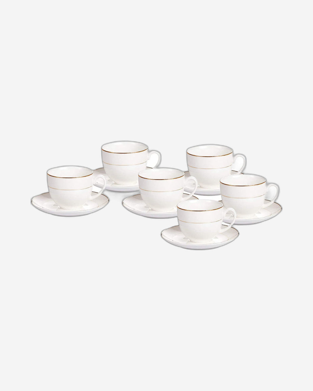 Shallow Cup & Saucer Set, Drinking Cup, White and Gold Bone China, Ele