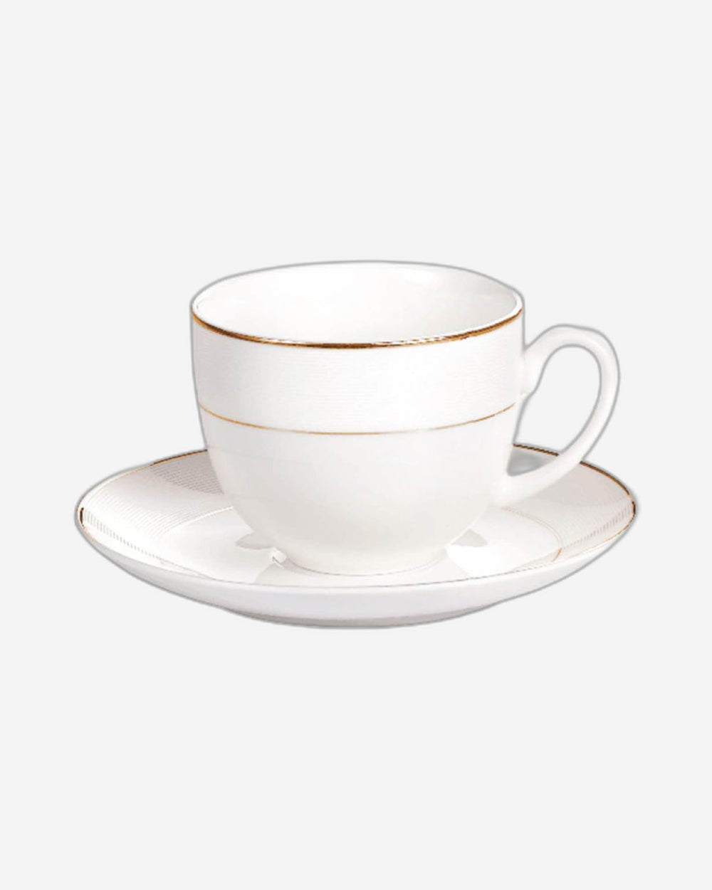 Shallow Cup & Saucer Set, Drinking Cup, White and Gold Bone China, Ele
